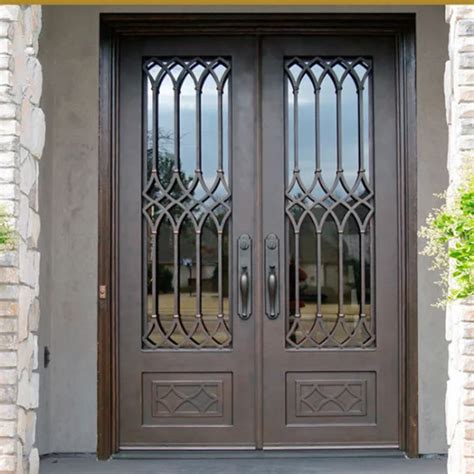 House Front Double With Sidelight Wrought Iron Grill Design Main Door