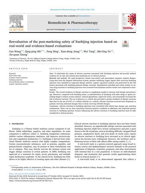 Pdf Reevaluation Of The Post Marketing Safety Of Xuebijing Injection