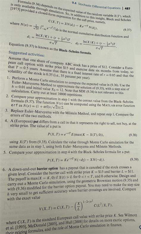Solved K 9 The Black Scholes Formula Monte Carlo Simulation