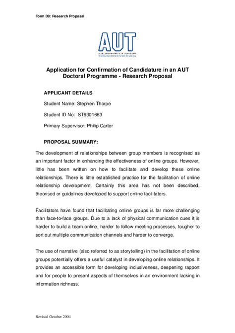 Pdf Application For Confirmation Of Candidature In An Aut Doctoral