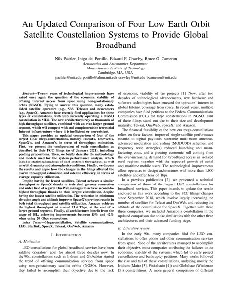 Pdf An Updated Comparison Of Four Low Earth Orbit Satellite Constellation Systems To Provide