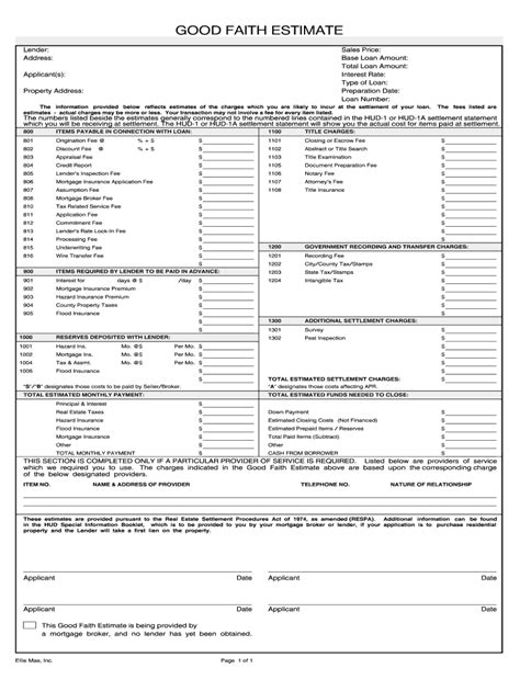 Loan Estimate Form Fillable Printable Forms Free Online