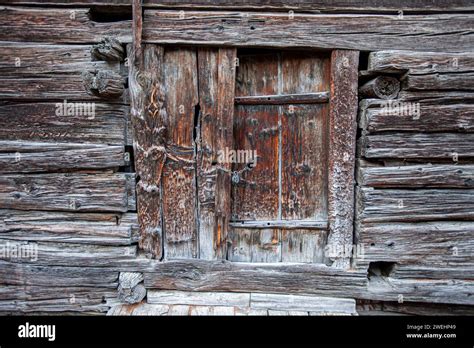 Door To A Stadel Historical Log Constructed Alpine Barn Near Zermatt