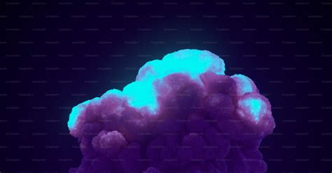 그래픽 디자인을 위한 어두운 배경에 유독한 보라색 연기의 큰 구름과 함께 환상적인 화재 폭발 추상적인 글로우 효과 3d 렌더링 디지털 일러스트레이션 사진