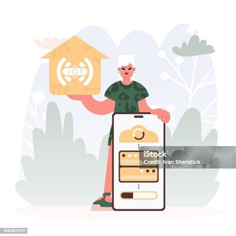 새겨진 Iot와 함께 가족 사진을 들고 있는 흥분한 여성의 벡터 차트 예리한 개인 조직 및 나타나기 하루 생활을 축하합니다 그래프에 대한 스톡 벡터 아트 및 기타 이미지