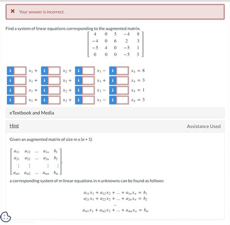 Solved Your Answer Is Incorrect Find A System Of Linear Chegg