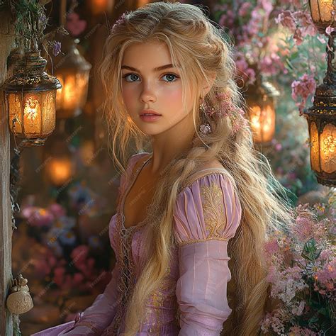 A Beautiful Young Girl In The Style Of Rapunzel From Disneys Animated