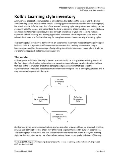 Kolbs Learning Style Inventory Pdf Learning Styles Learning