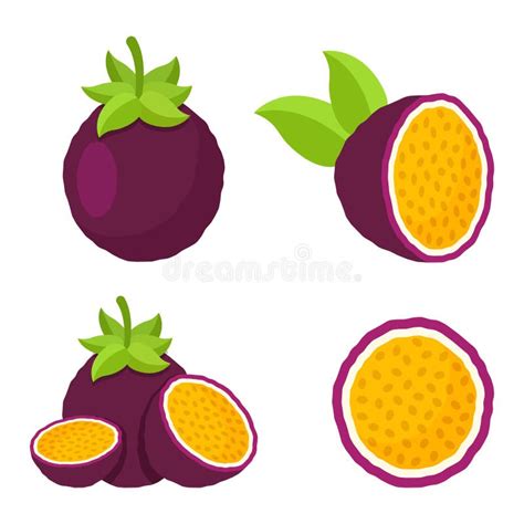 Passion Fruit Icon Set Collection In Flat Style Passionfruit Vector