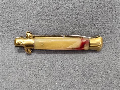 Akc Italy Large Stiletto Golden Switchblade Automatic Knife