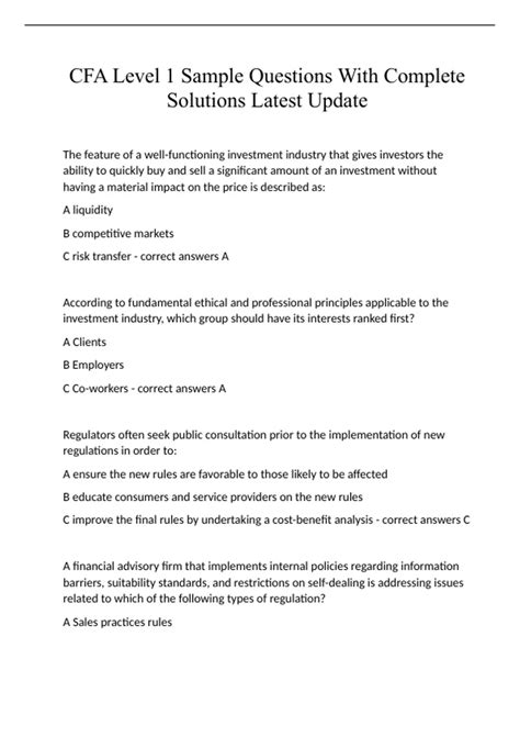 Cfa Level 1 Sample Questions With Complete Solutions Latest Update Cfa Level 1 Sample Questions With Complete Solutions Latest Update