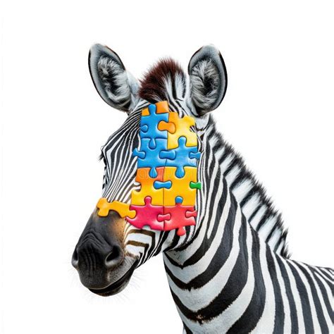 A Zebra With Colorful Puzzle Pieces On Its Face Symbolizes Individuality And Problem Solving
