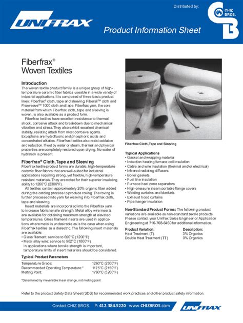 Fillable Online Fiberfrax Ropes Braids And Wicking Product Data Sheet