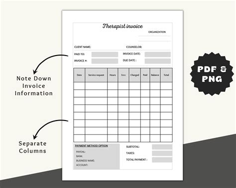 Therapist Invoice Gray 2024printable Therapy Invoice Therapist