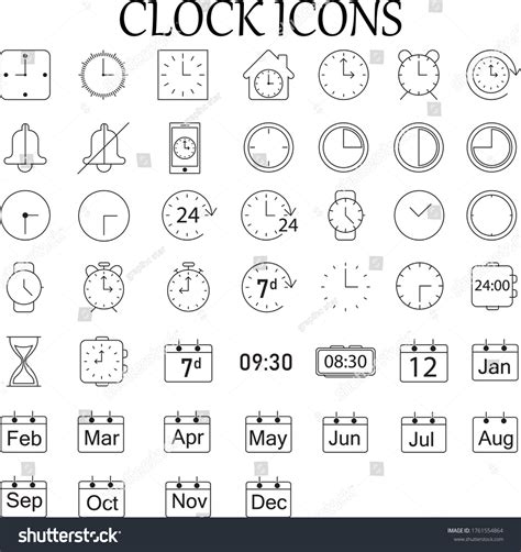 Time Clock Line Icons Vector Linear Stock Vector Royalty Free 1761554864 Shutterstock