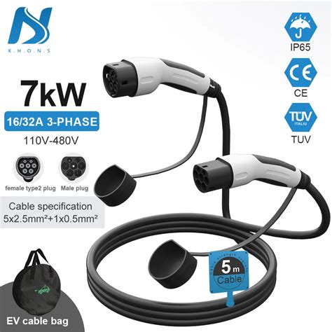 Khons 전기 자동차 충전 케이블 Ev 충전기 암 플러그 수 플러그 3 상 22kw 16a 32a 11kw