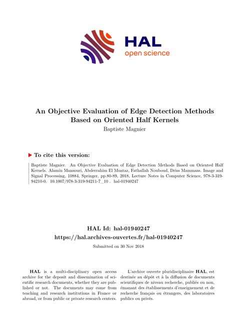 Pdf An Objective Evaluation Of Edge Detection Methods Based On Oriented Half Kernels