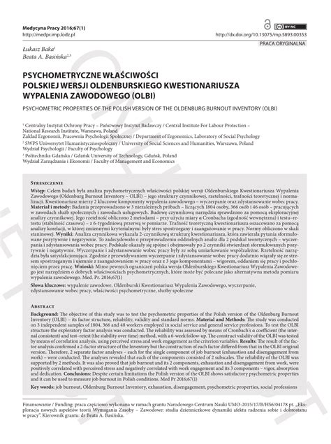 Pdf Psychometric Properties Of The Polish Version Of The Oldenburg