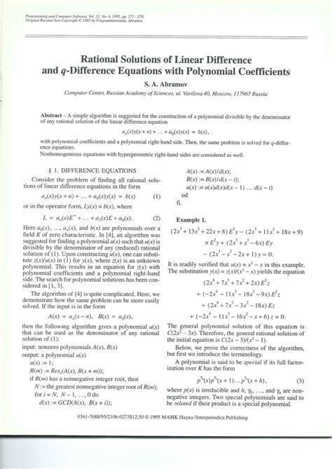 Pdf Rational Solutions Of Linear Difference And Q Difference