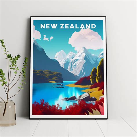 New Zealand Poster New Zealand Wall Art Travel Wall Art Coastal Wall