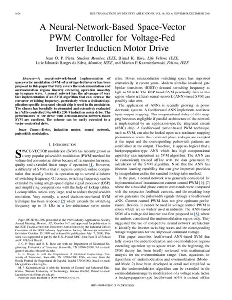 Pdf A Neural Network Based Space Vector Pwm Controller For Voltage Fed Inverter Induction