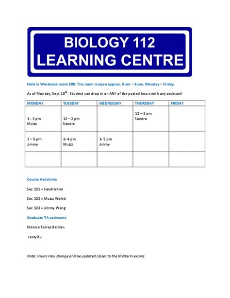 Biol 112 Lecture Biol 112 Learning Centre Hourspdf Oneclass
