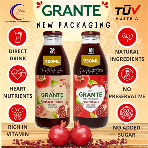 2btls X 750ml Grante Pomegranate Juice Jus Delima 石榴汁 Pomegranate
