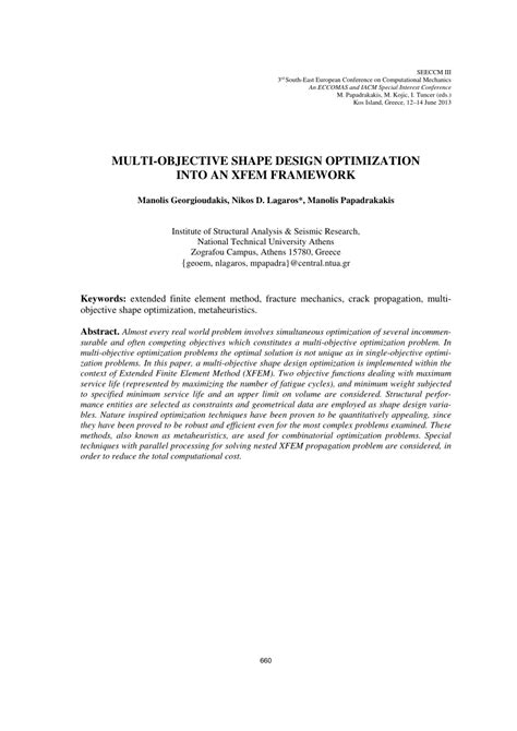 Pdf Multi Objective Shape Design Optimization Into An Extended Finite Element Method Xfem