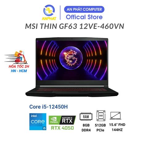 Laptop Msi Thin Gf63 12ve 460vn Core I5 12450h Rtx 4050 6gb Fptdo