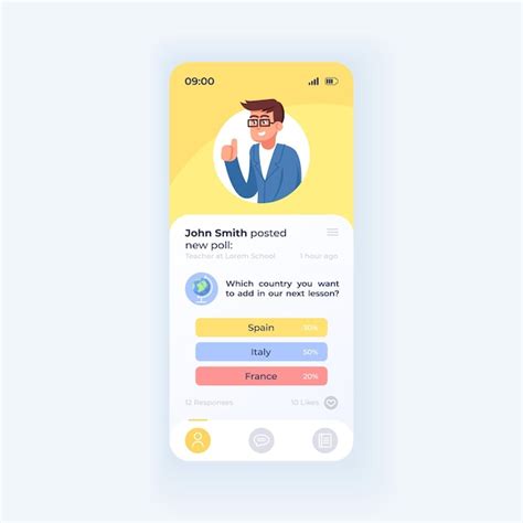 온라인 교육 응용 프로그램 스마트폰 인터페이스 벡터 템플릿입니다 모바일 앱 페이지 라이트 테마 디자인 레이아웃입니다 사용자 게시 화면입니다 응용 프로그램에 대한 평면