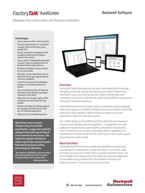 Factorytalk Assetcentre Brochure Pdf Version Control Computer