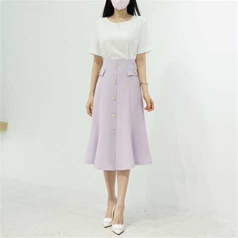 금장버튼 훌 플레어 스커트 A라인 미디 정장 치마 하객패션 데이트룩 77가능 3color