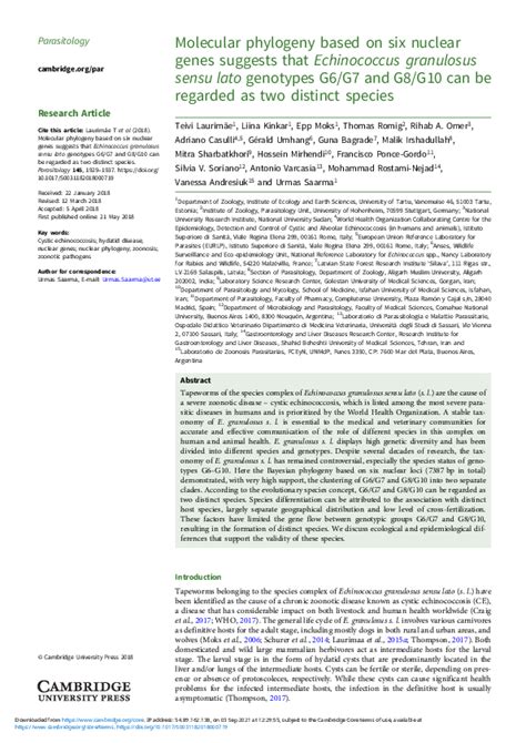 Pdf Molecular Phylogeny Based On Six Nuclear Genes Suggests That Echinococcus Granulosus Sensu