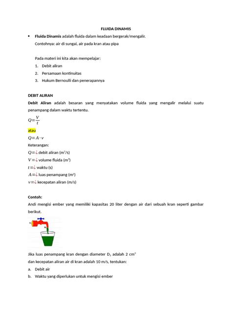 Materi Fluida Dinamis Pdf Metode And Bahan Ajar Griya And Taman