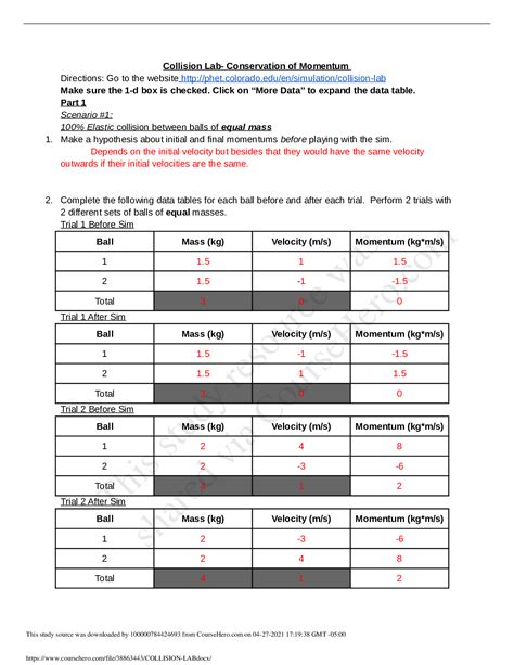 Collision Lab Conservation Of Momentum Browsegrades