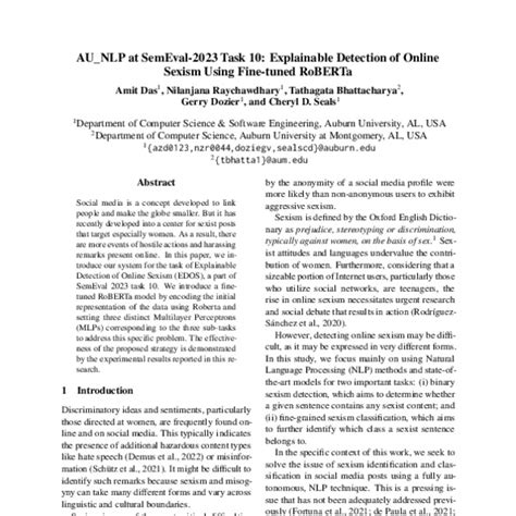 Aunlp At Semeval 2023 Task 10 Explainable Detection Of Online Sexism Using Fine Tuned Roberta