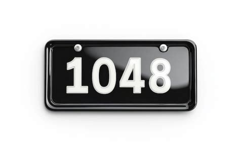 A Glossy Black License Plate With The Number 1048 Clearly Displayed Against A White Background