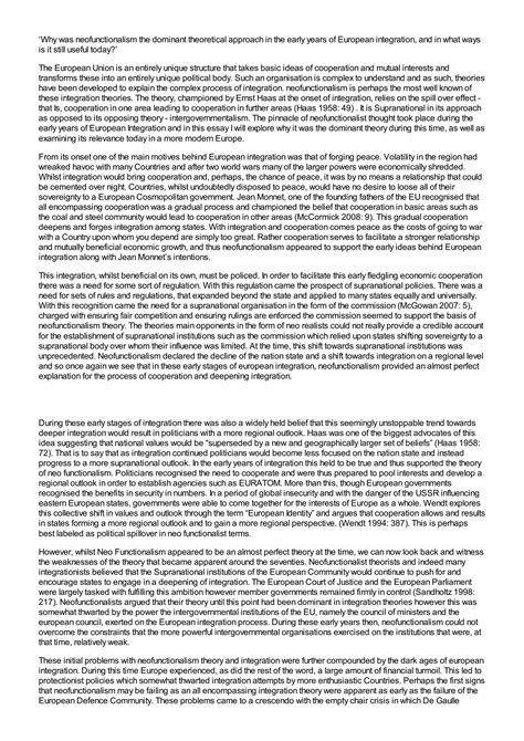 Solution Why Was Neofunctionalism The Dominant Theoretical Approach In The Early Years Of