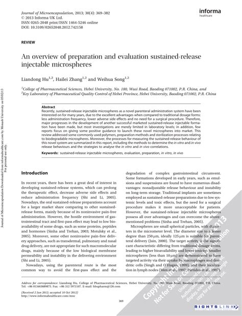 Pdf An Overview Of Preparation And Evaluation Sustained Release Injectable Microspheres