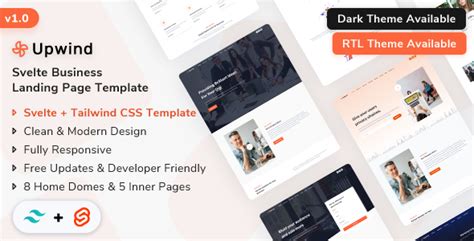 upwind svelte landing page template by shreethemes themeforest