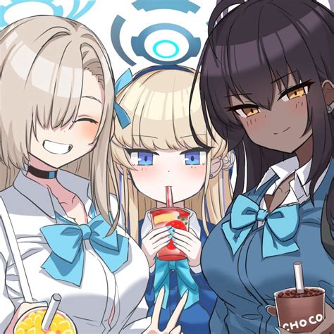 Safebooru 3girls D Alternate Costume Asuna Blue Archive Black Choker Black Hair Blue
