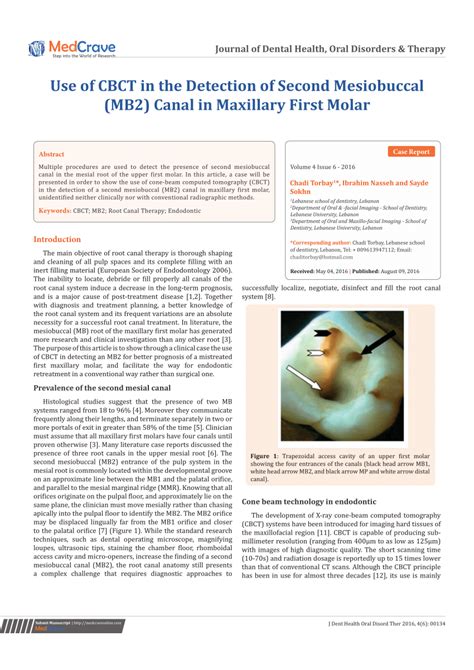 Pdf Use Of Cbct In The Detection Of Second Mesiobuccal Mb2 Canal In