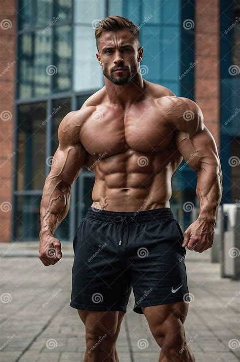A Muscular Man Poses Confidently Outdoors In Urban Surroundings