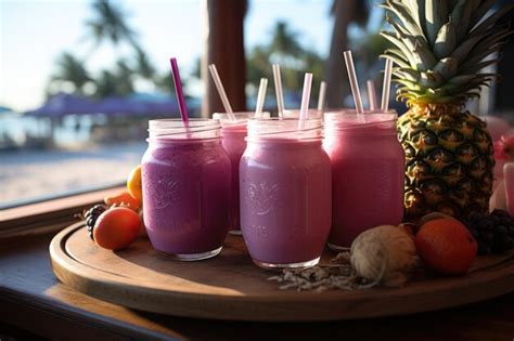 Premium Ai Image Smoothie De Acai In A Beachfront Kiosk With Palm