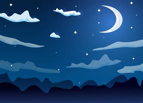 Night Cartoon Sky With Clouds Full Moon Moonlight And Stars Vector
