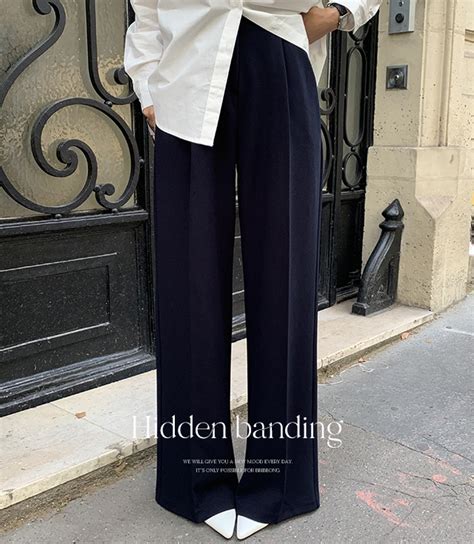 삐뽕언니 B Made히든밴딩ver모찌한소재🤎 핀턱 와이드 슬랙스4color 숨은밴딩 일자 스판 원핀턱 사계절 봄 네이비슬랙스