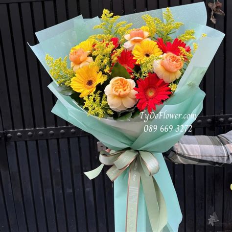 Tydo Flower Cửa Hàng Hoa Tươi Gò Vấp B012544 BÓ Hoa ChÚc MỪng Thiết Kế Hoa Hồng Cam Juliet
