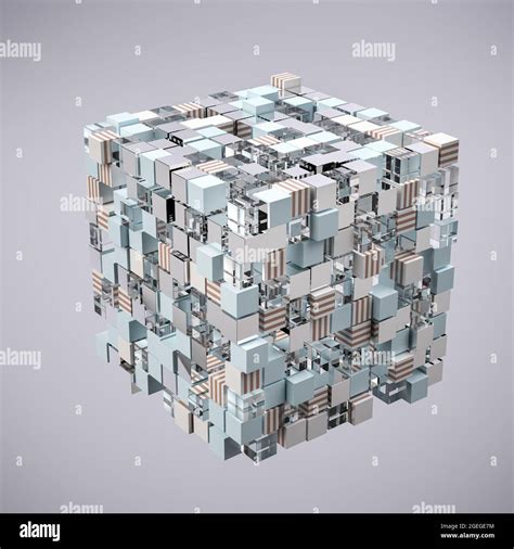 A Cube Of Cubes Abstract Image With Four Different Types Of Cubes Striped Metallic Turquoise