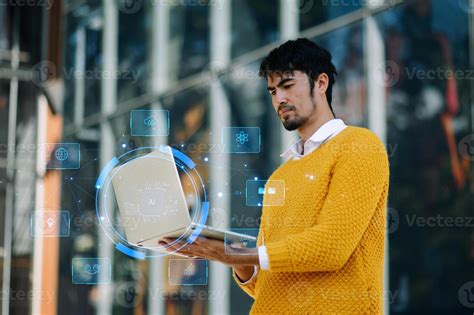 Man Using Chatbot In Computer And Tablet Smart Intelligence Ai Chat With AI Artificial