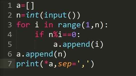 Напишите программу ПИТОН которая выводит все делители натурального числа введенного